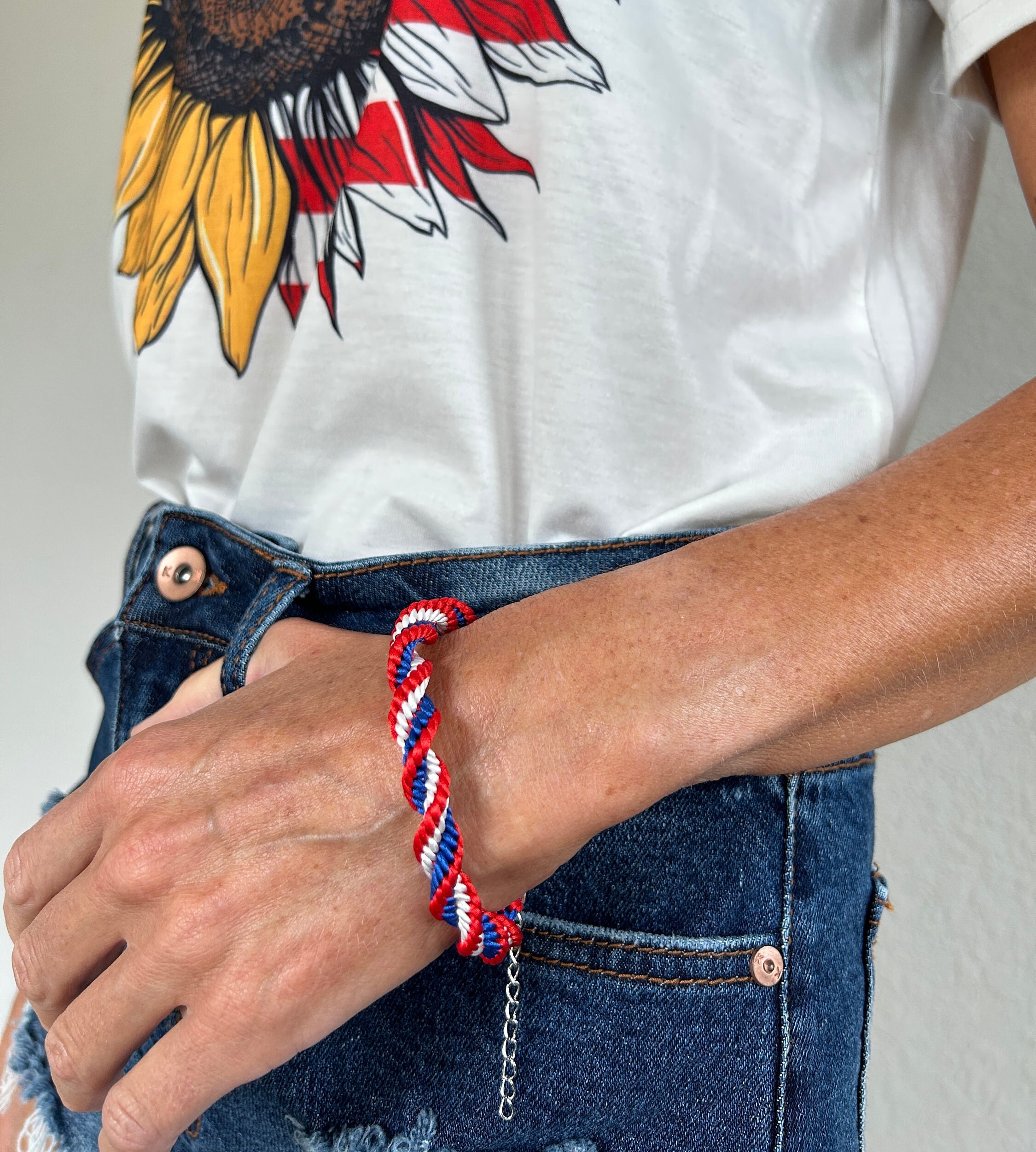 4th of July Rope Bracelet, Handmade Spiral Rope Bracelet, American Flag ...