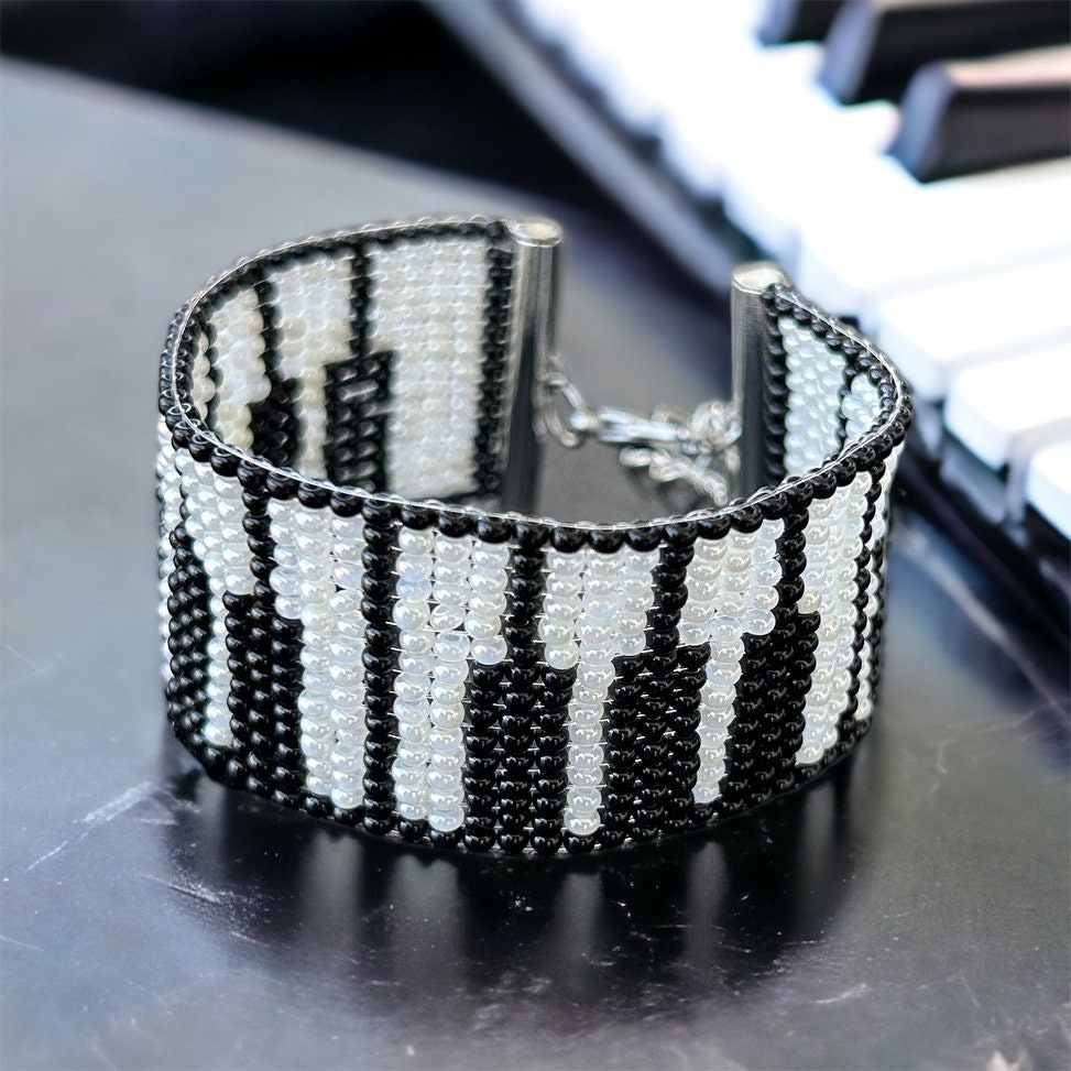 Piano Loom Beaded Bracelet, Seed Bead Bracelet Piano, Handmade Loom ...