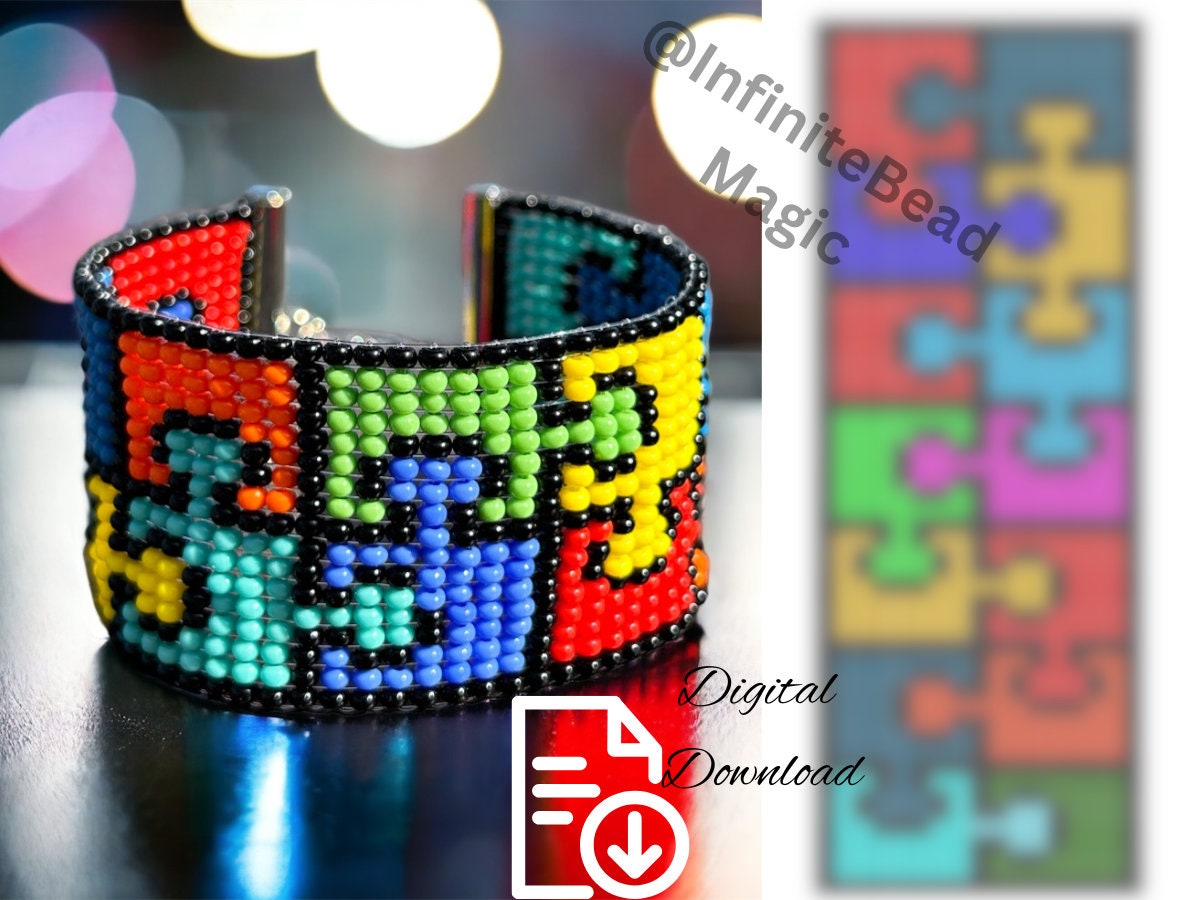 Puzzle Loom Bead Bracelet Pattern, Colorful Puzzle Wide Loom Pattern ...