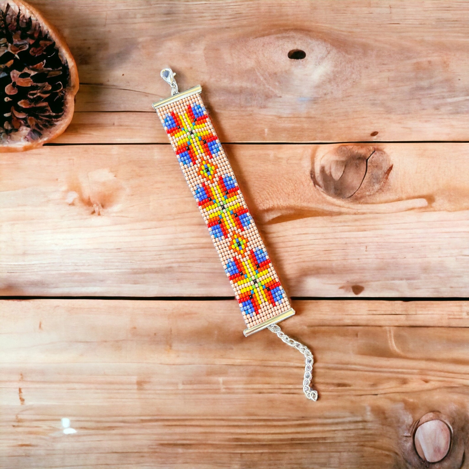 Loom Beaded Bracelet in 2 Background Colors, Boho Seed Bead Bracelet ...