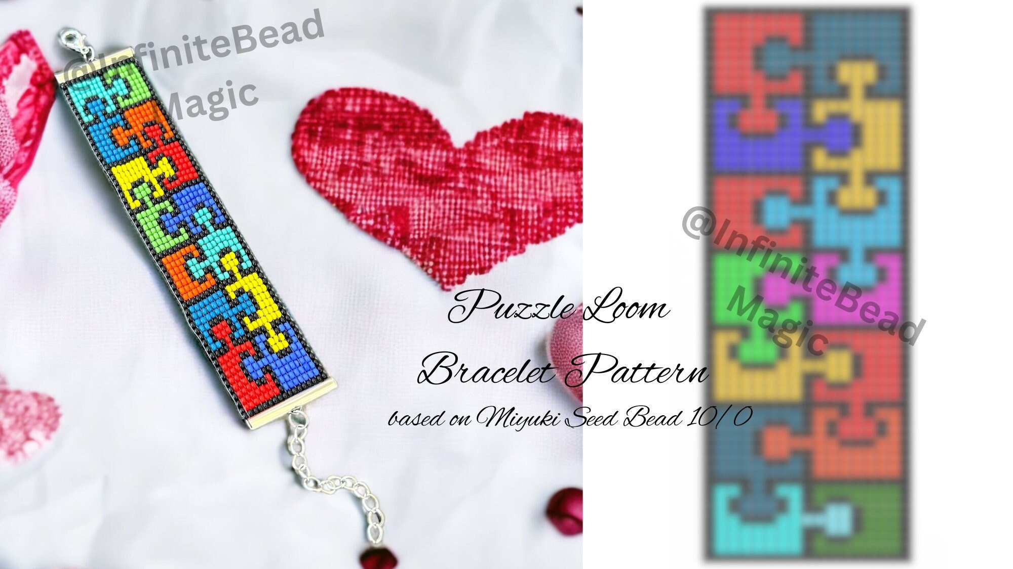 Puzzle Loom Bead Bracelet Pattern, Colorful Puzzle Wide Loom Pattern ...