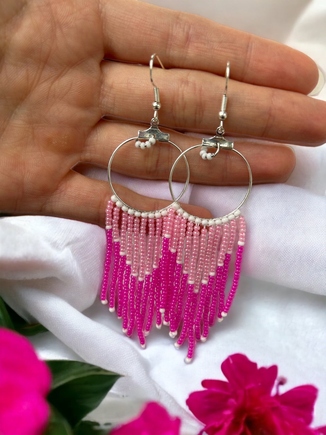 Beaded Fringe Earrings, Handmade Seed Bead Earrings, Woven Bead Fringe ...