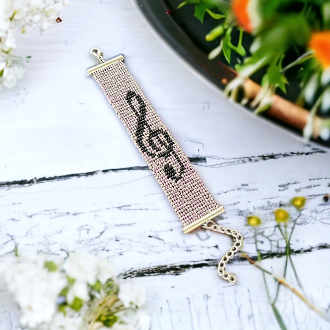 Treble Clef Loom Bracelet, Beaded Loom Bracelet With Treble Clef, Music ...