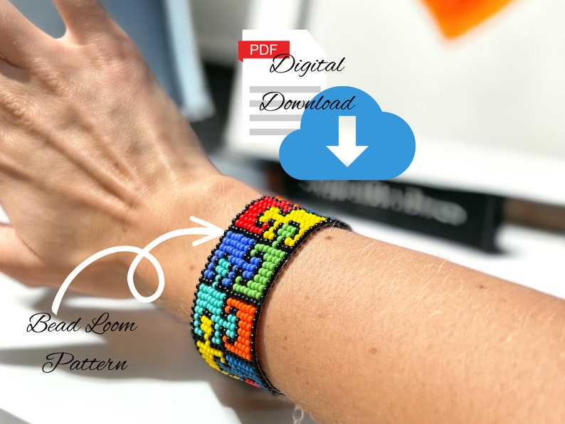 Puzzle Loom Bead Bracelet Pattern, Colorful Puzzle Wide Loom Pattern ...