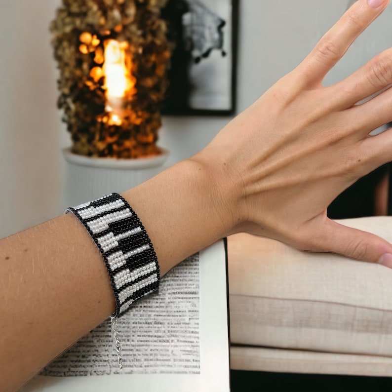Piano Loom Beaded Bracelet, Seed Bead Bracelet Piano, Handmade Loom ...