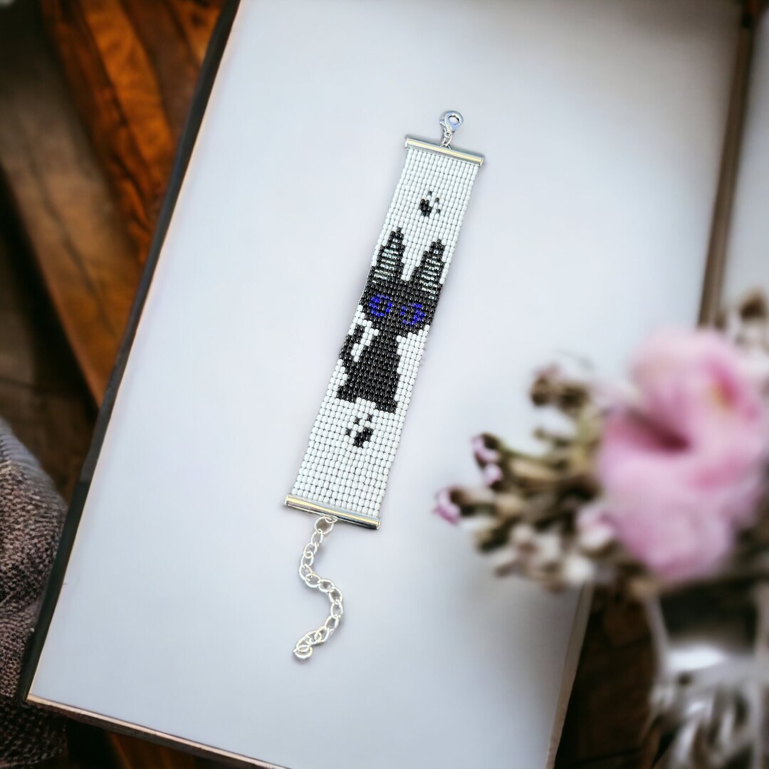 Cute Black Cat Loom Bead Bracelet, Halloween Bracelet, Wide Loom Beaded ...