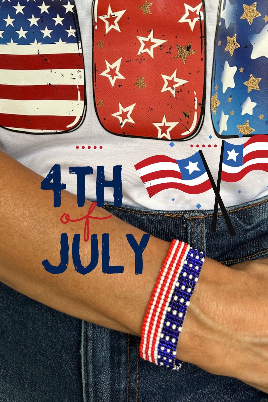 4th of July Bracelet, American Flag Beaded Bracelet, Handmade Loom ...