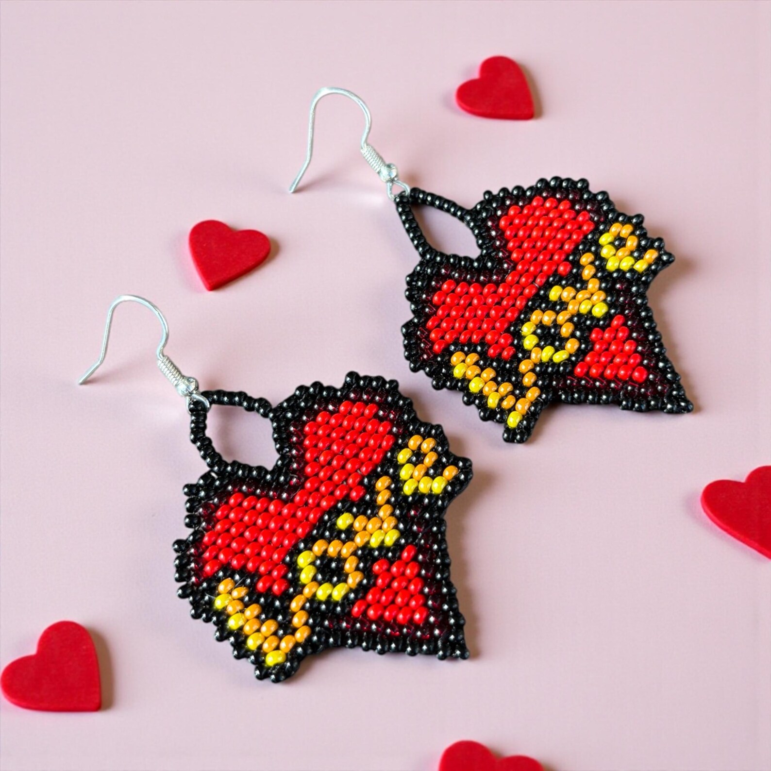 Heart Earrings, Handmade Beaded Love Earrings, Valentine's Day Earrings ...