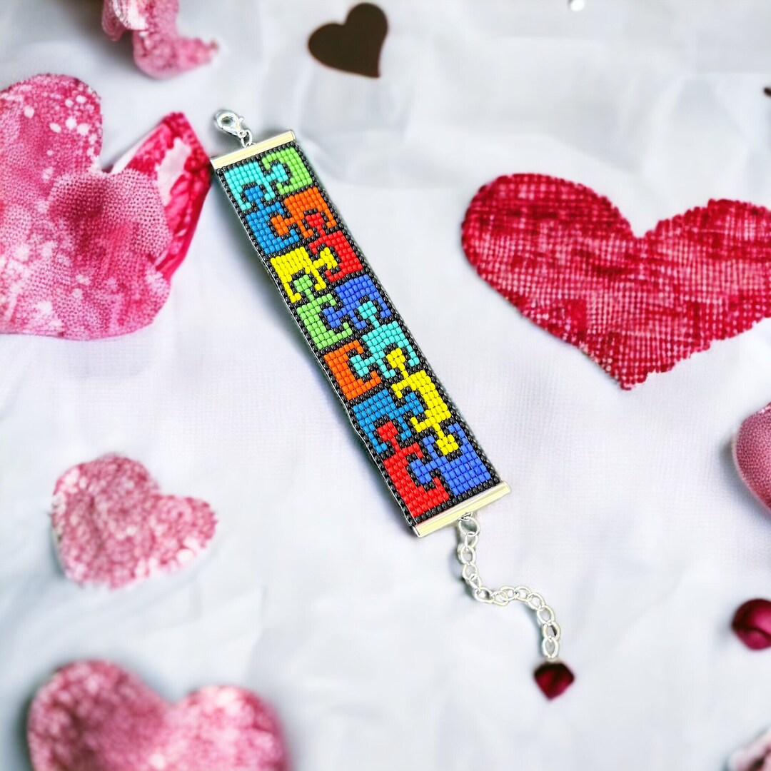 Puzzle Loom Beaded Bracelet, Handmade Beaded Bracelet in Bright Colors ...