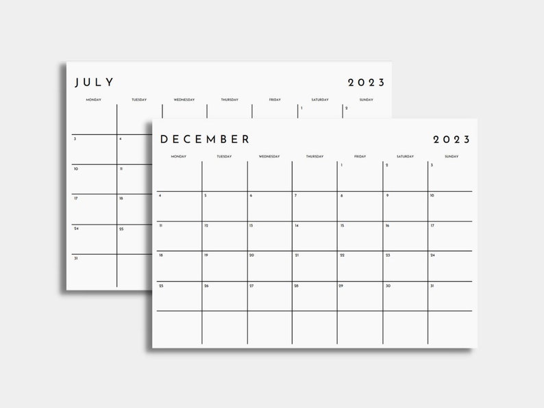 2023 Printable Calendar Landscape Minimalist Monthly Calendar, Digital ...