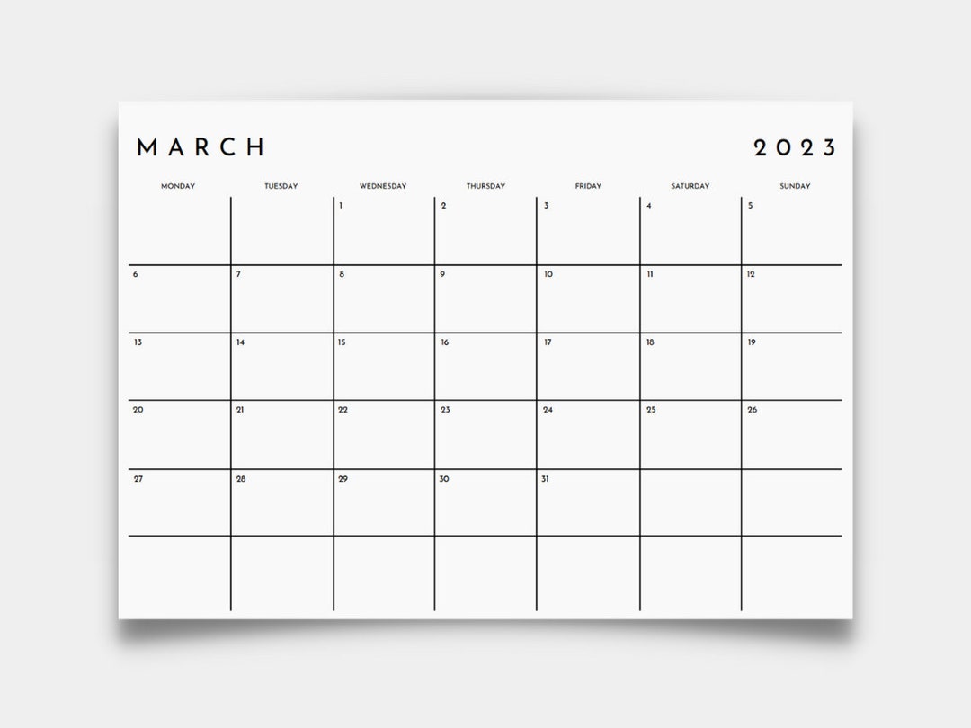 2023 Printable Calendar Landscape Minimalist Monthly Calendar, Digital ...
