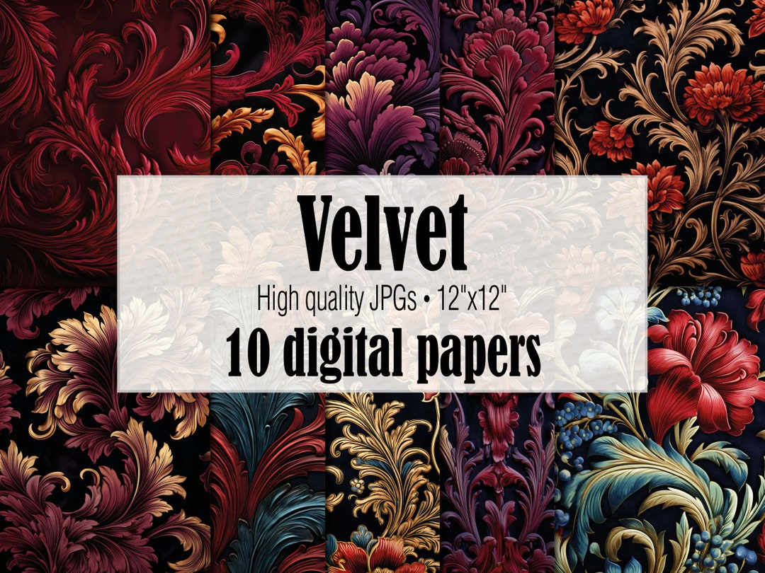 Dark Floral Velvet Digital Paper, Red Velvet Blue Velvet Junk Journal ...