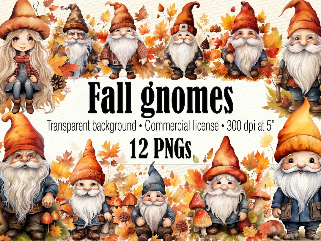 Fall Gnome Clipart, Fall Gnome PNG, Girl Gnome Clipart, Autumn Gnome ...
