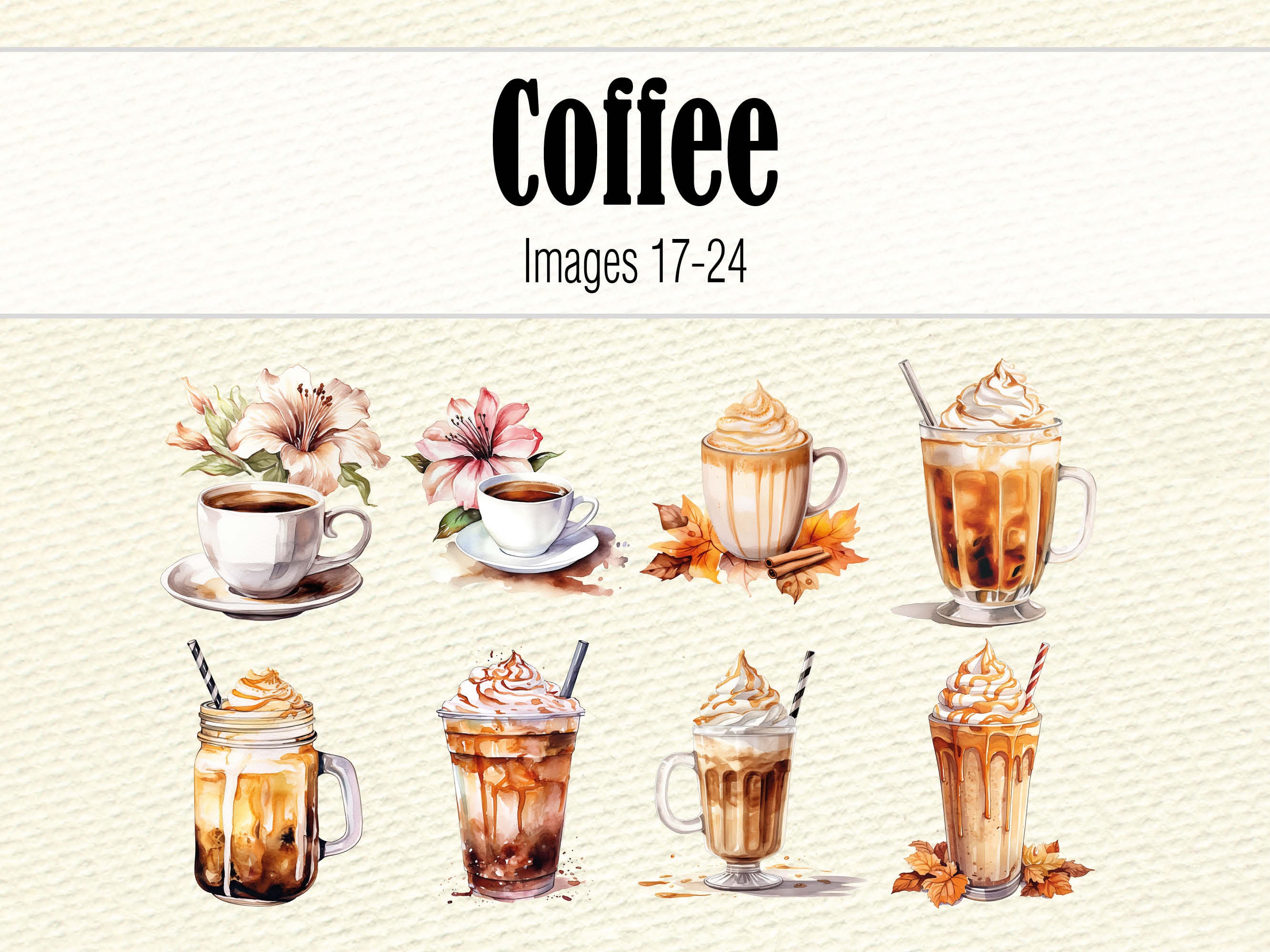 Watercolor Coffee Clipart, Iced Coffee PNG, Coffee Cup Clipart, Fall ...