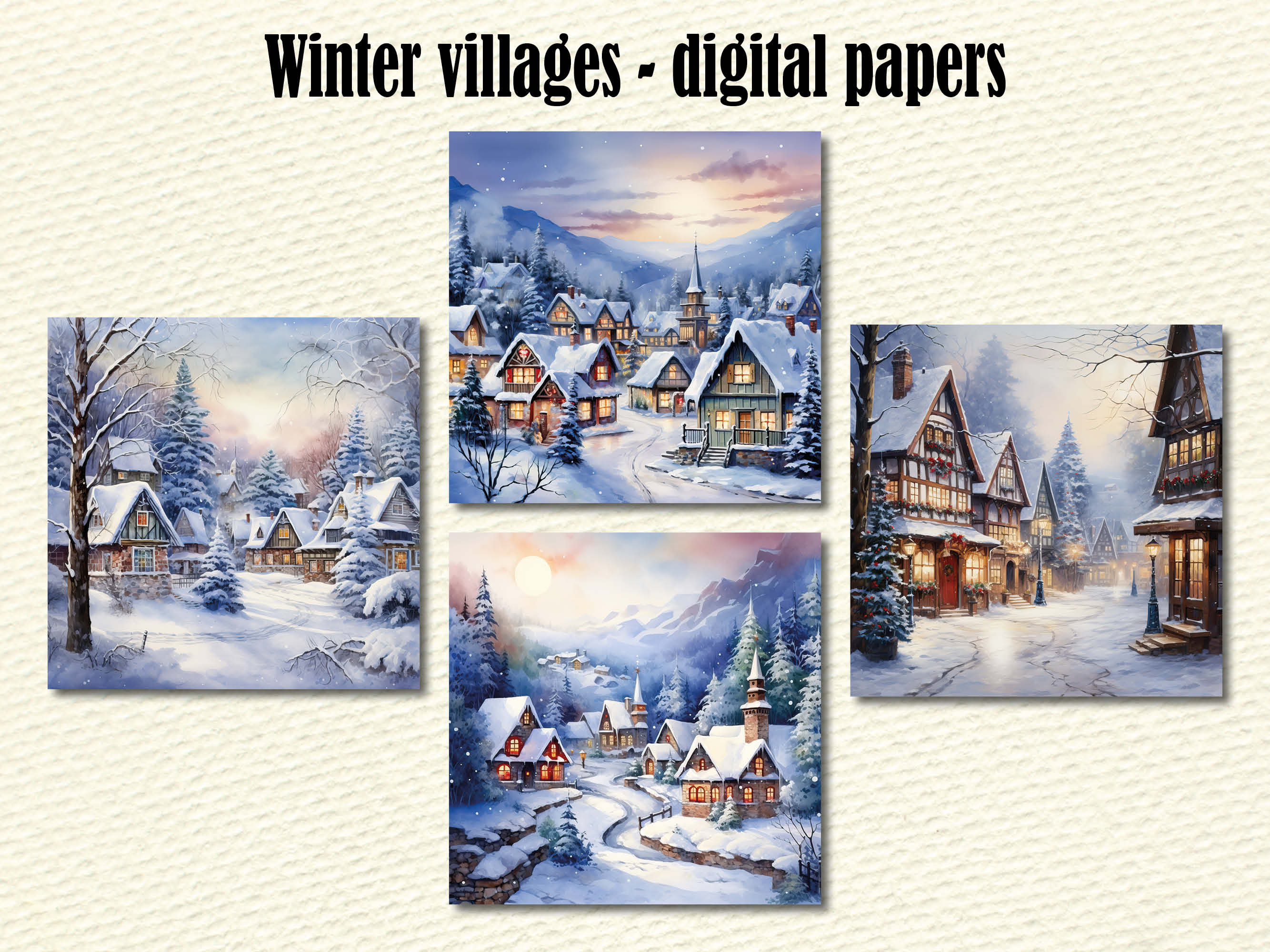 Watercolor Winter Village Digital Paper, Christmas Village Winter ...