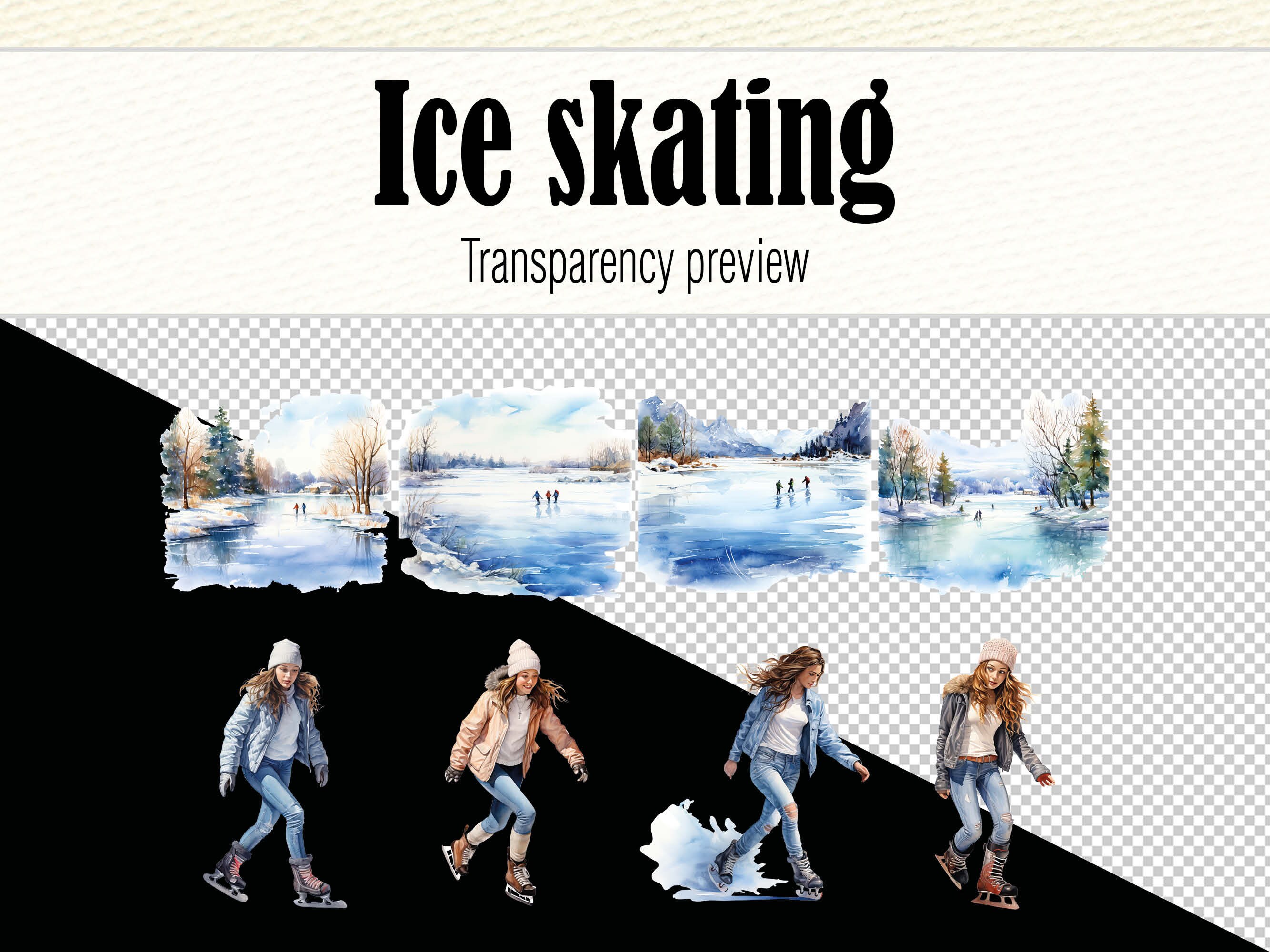 Ice Skating PNG, Figure Skating Watercolor Winter Scene Clipart, Ice ...