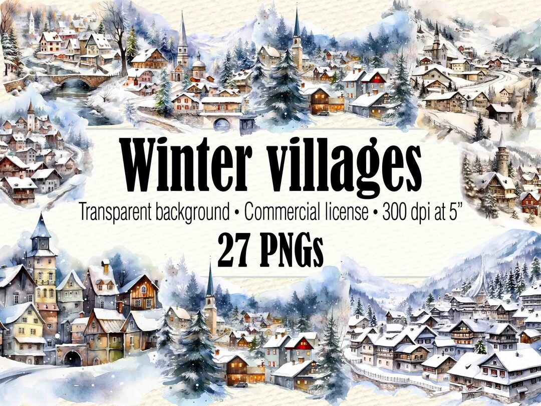 Watercolor Winter Clipart, Christmas Scene Clipart, Minimal Winter ...