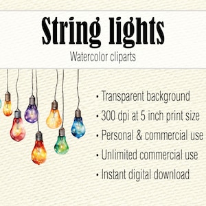 Watercolor Christmas Lights Clipart, Christmas String Lights Clipart ...