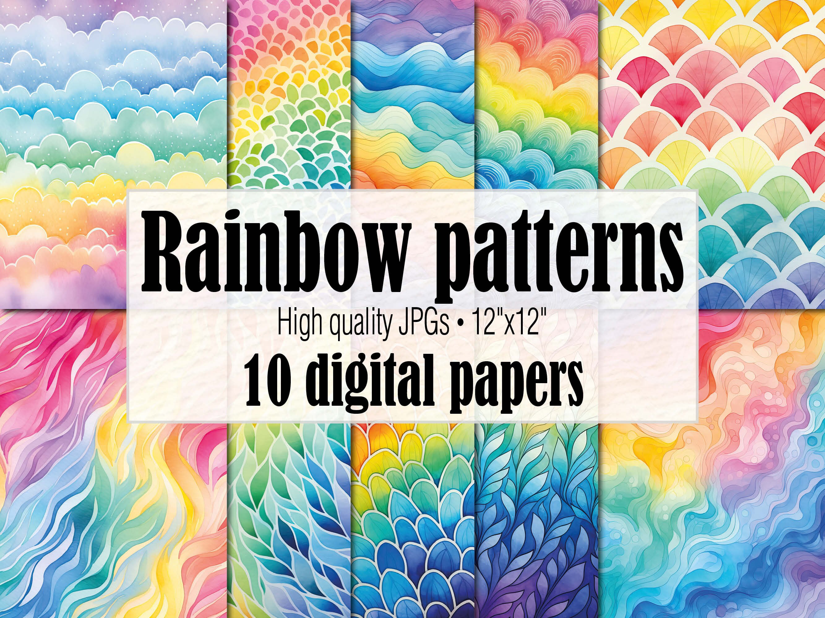 Rainbow Pattern Digital Paper Watercolor Rainbow Wallpaper - Etsy