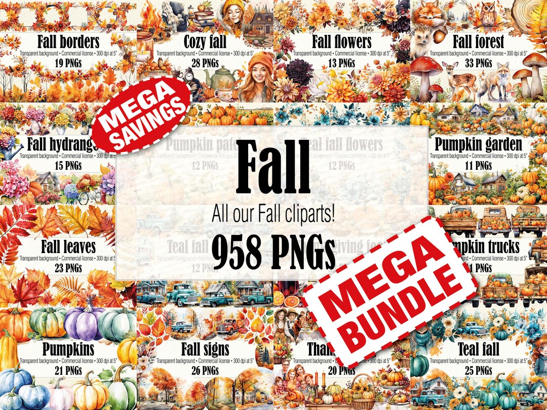 Fall Clipart Mega Bundle, Fall PNG Bundle, Autumn Clipart Fall ...