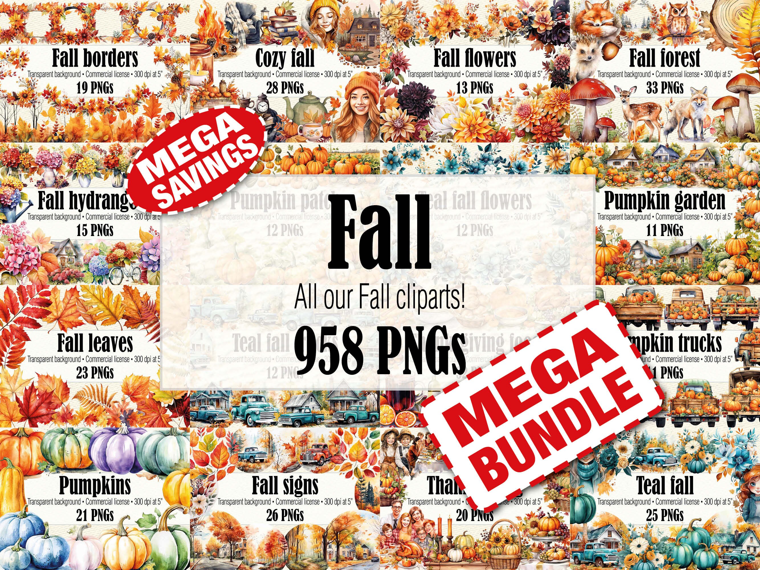 Fall Clipart Mega Bundle Fall PNG Bundle Autumn Clipart Fall - Etsy