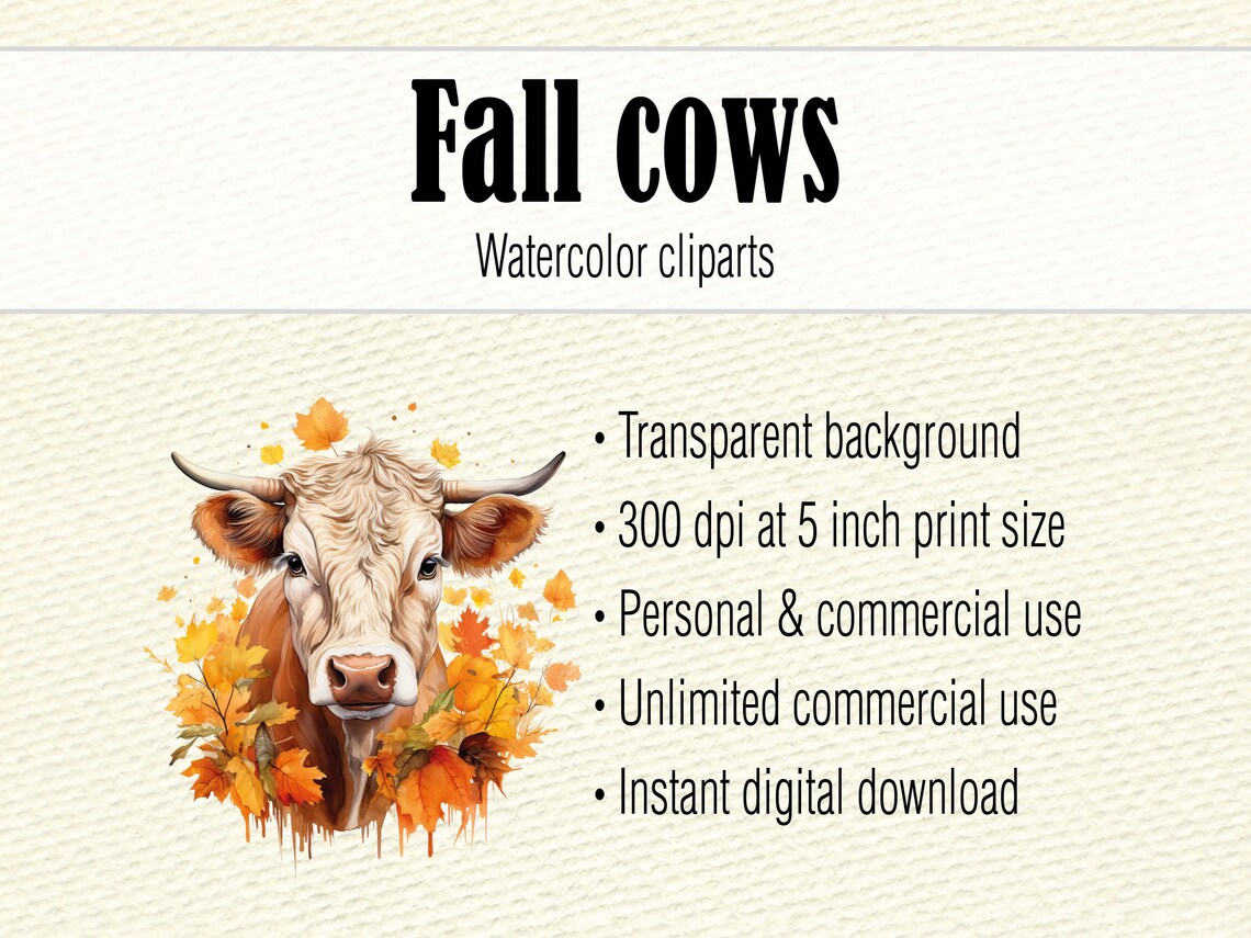 Fall Cow Png, Highland Cow Png, Cute Cow Clipart, Watercolor Cow Png ...