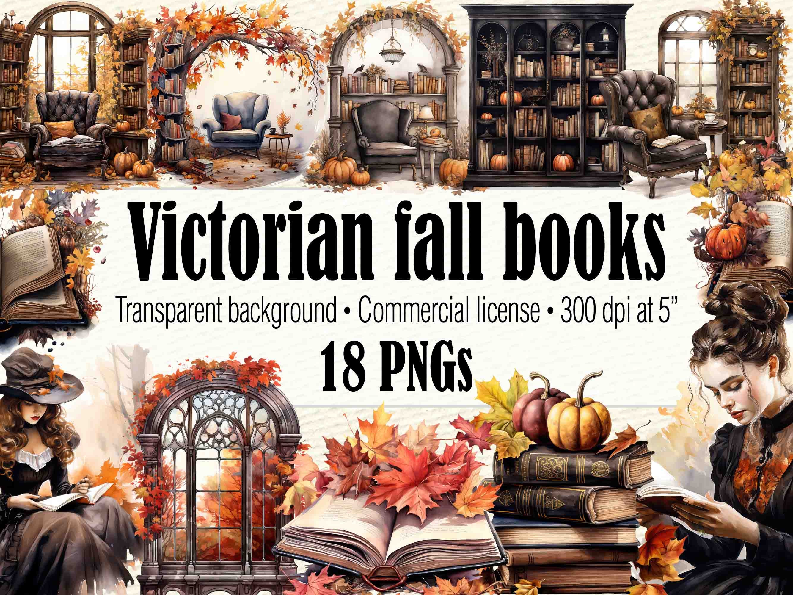 Fall Books Clipart, Cozy Autumn Victorian Clipart, Vintage Book Clipart ...
