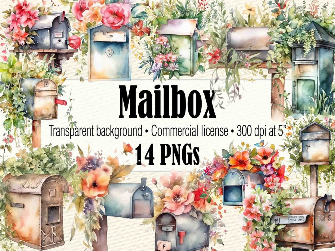 Watercolor Mailbox Clipart, Watercolor Letter Box Clipart, Farmhouse ...