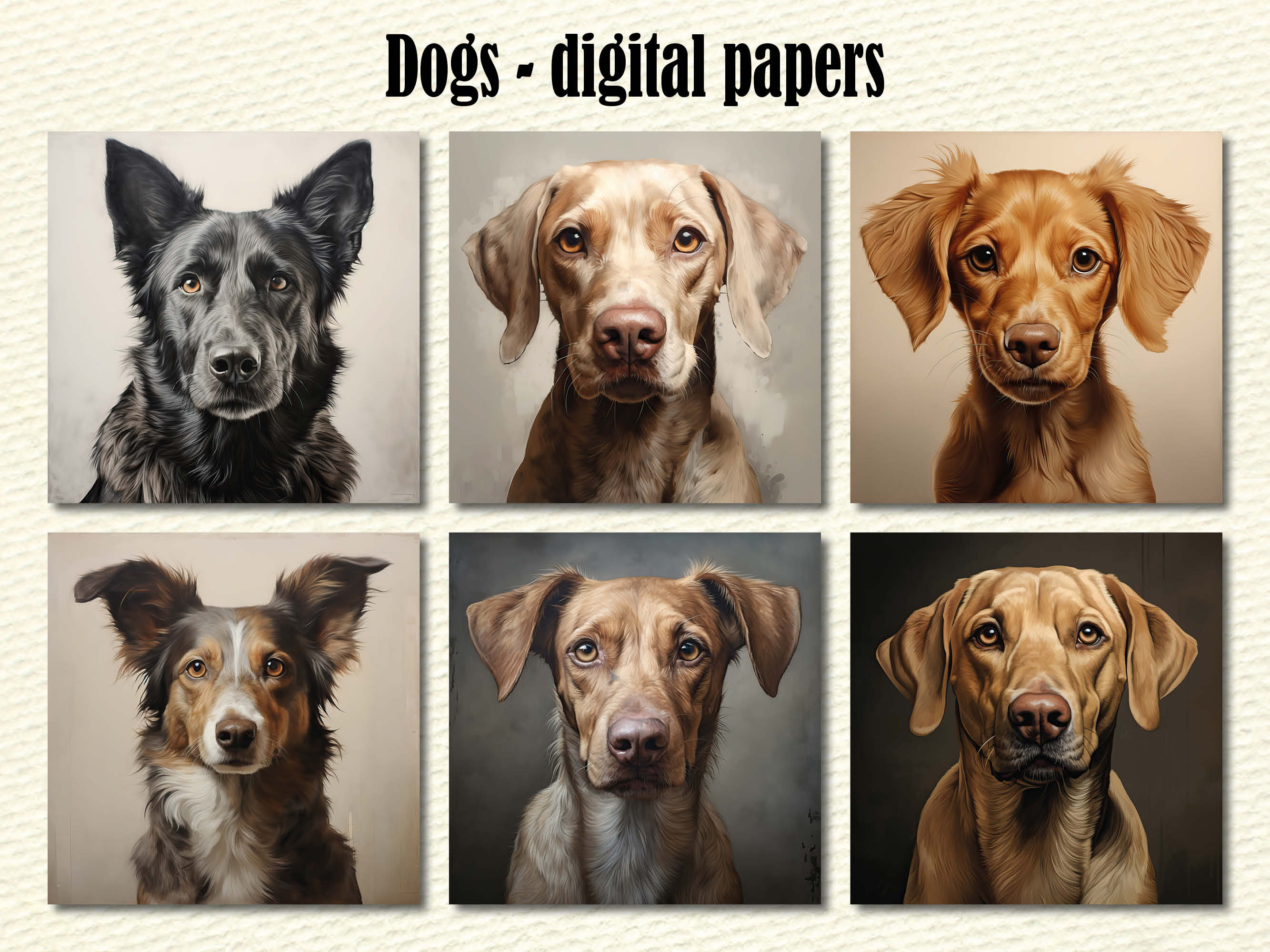 Dog Portrait Digital Paper, Dog Wallpaper Dog Painting, Dog Junk ...