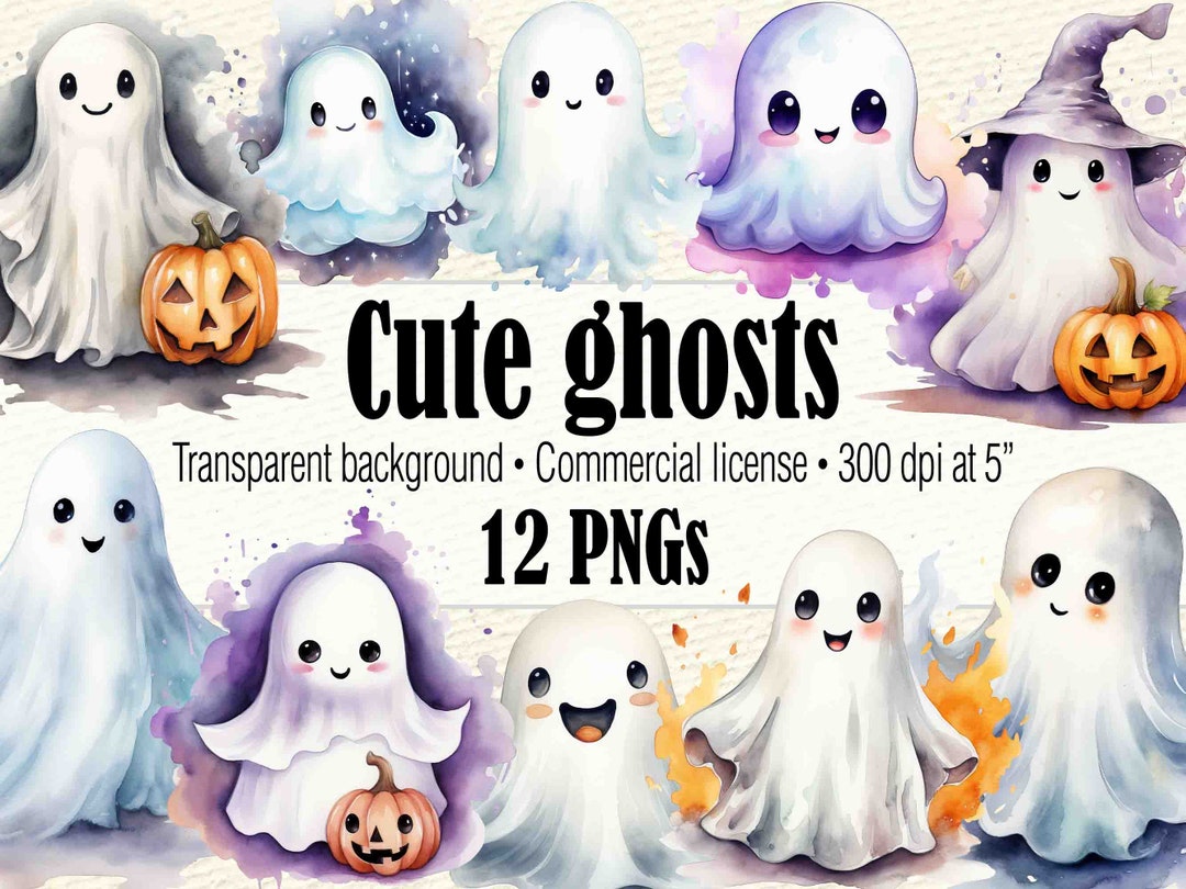 Cute Ghost Clipart, Pastel Halloween Clipart, Kawaii Halloween Ghost ...