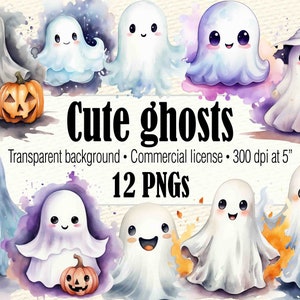 Cute Ghost Clipart, Pastel Halloween Clipart, Kawaii Halloween Ghost ...