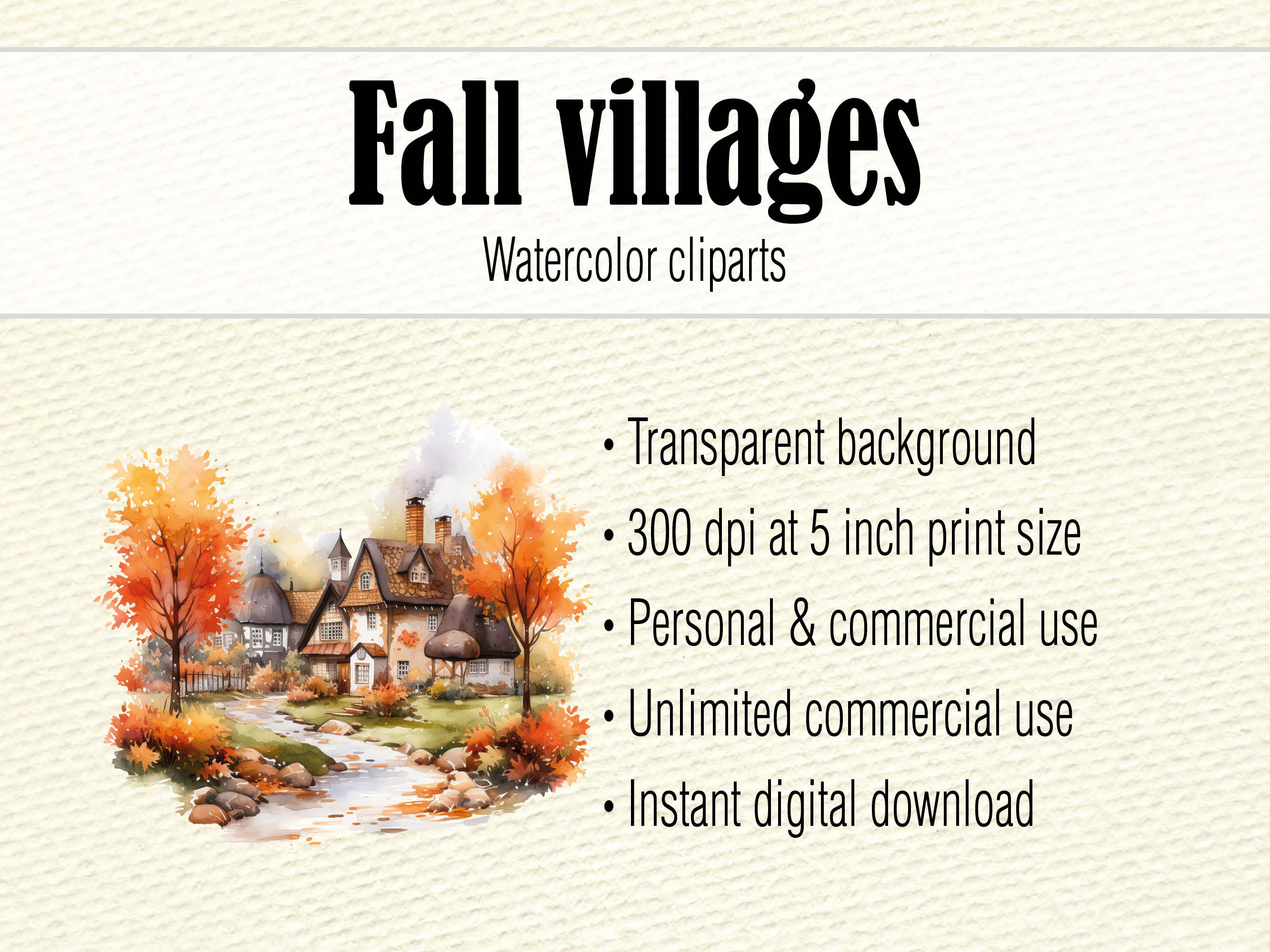Fall Village Clipart, Cozy Autumn Clipart, Cottagecore Clipart ...