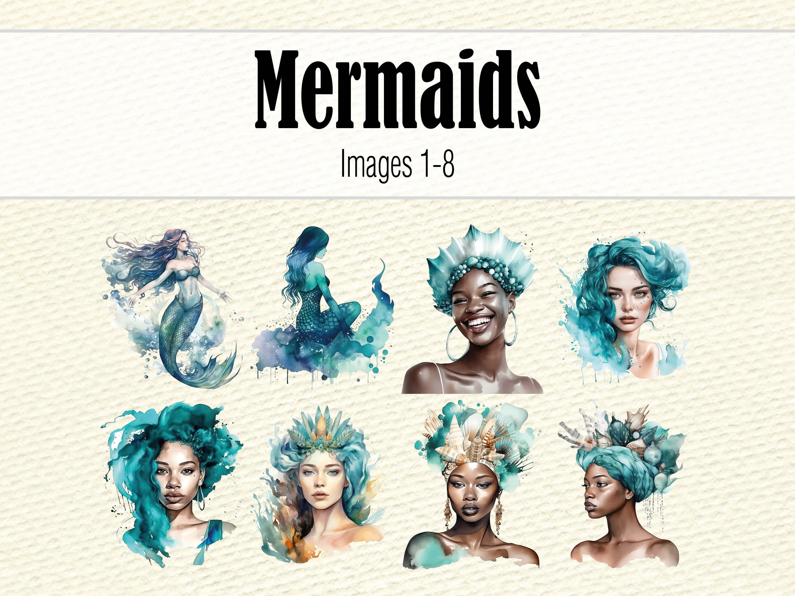 Watercolor Mermaid Clipart, Mermaid PNG, Sea Life Clipart, Underwater ...