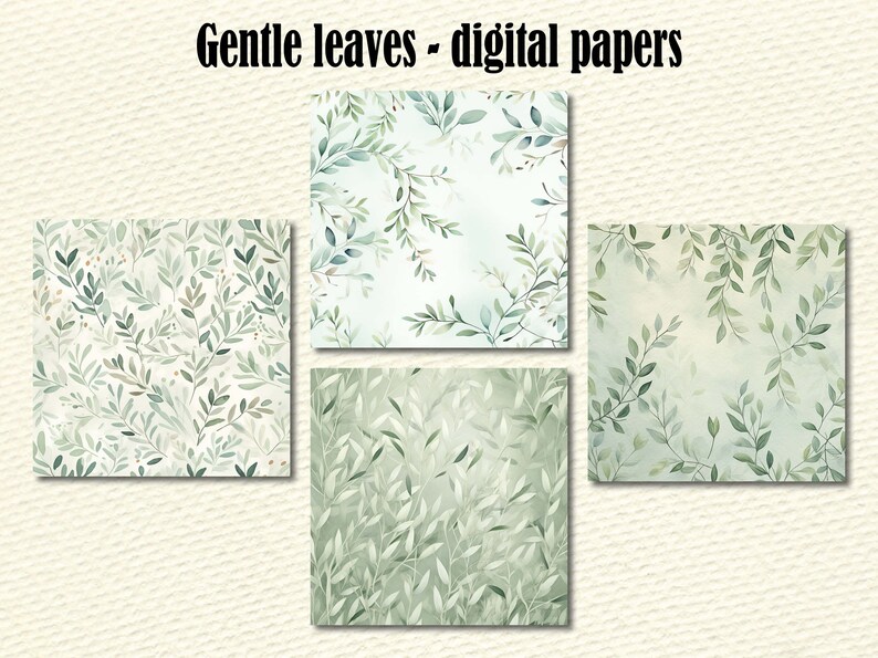 Sage Green Watercolor Leaves Fall Spring Digital Paper, Eucalyptus ...