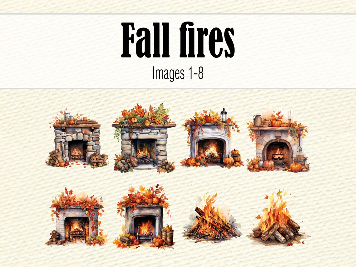 Fall Fireplace Clipart, Cozy Autumn Bonfire, Fireplace Art Farmhouse ...