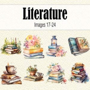 Watercolor Literature Clipart, Book Stack Clipart Bookshelf, Bookish ...