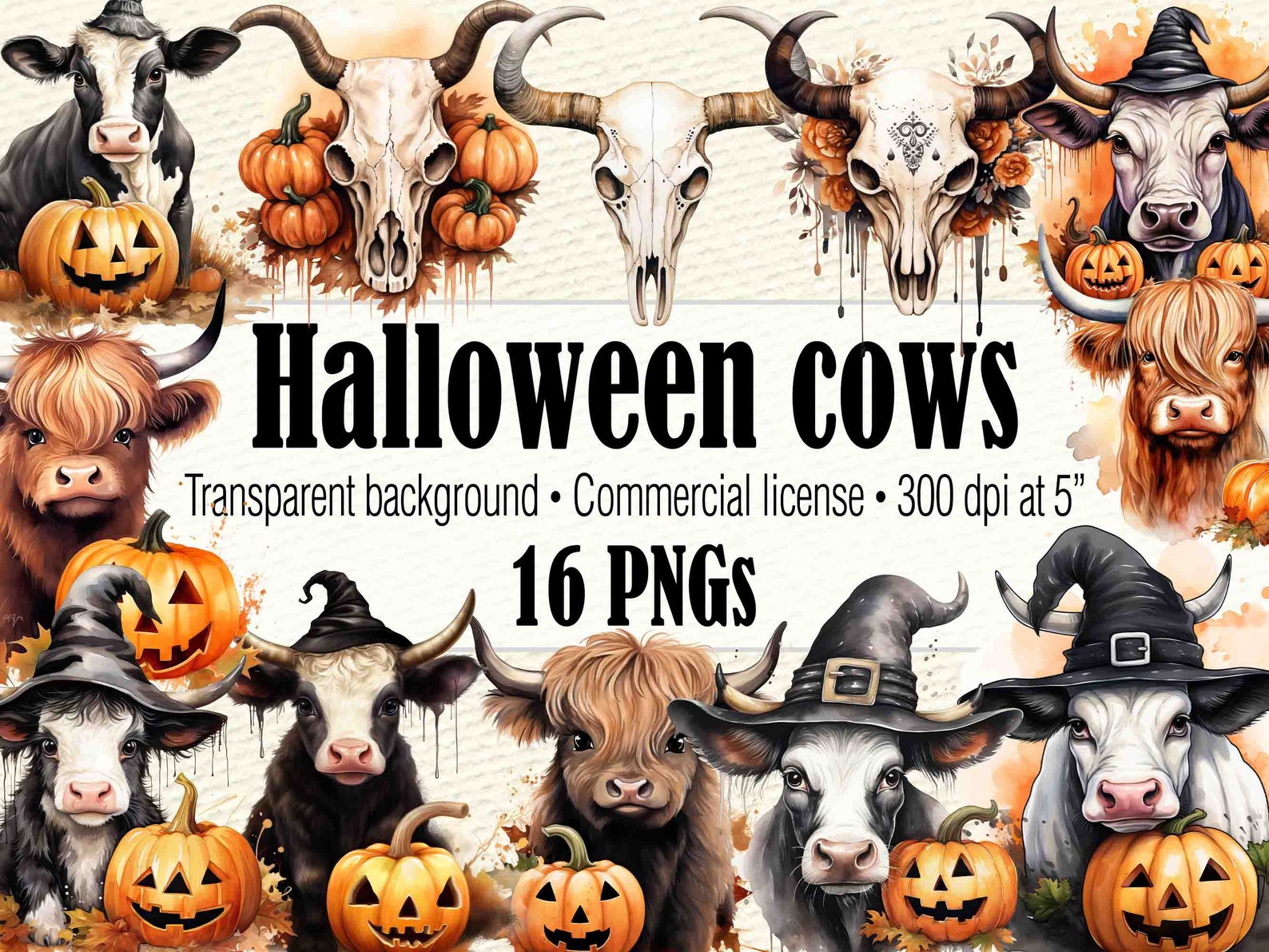 Halloween Cow Png, Fall Cow Png, Spooky Cow Clipart, Highland Cow Png ...