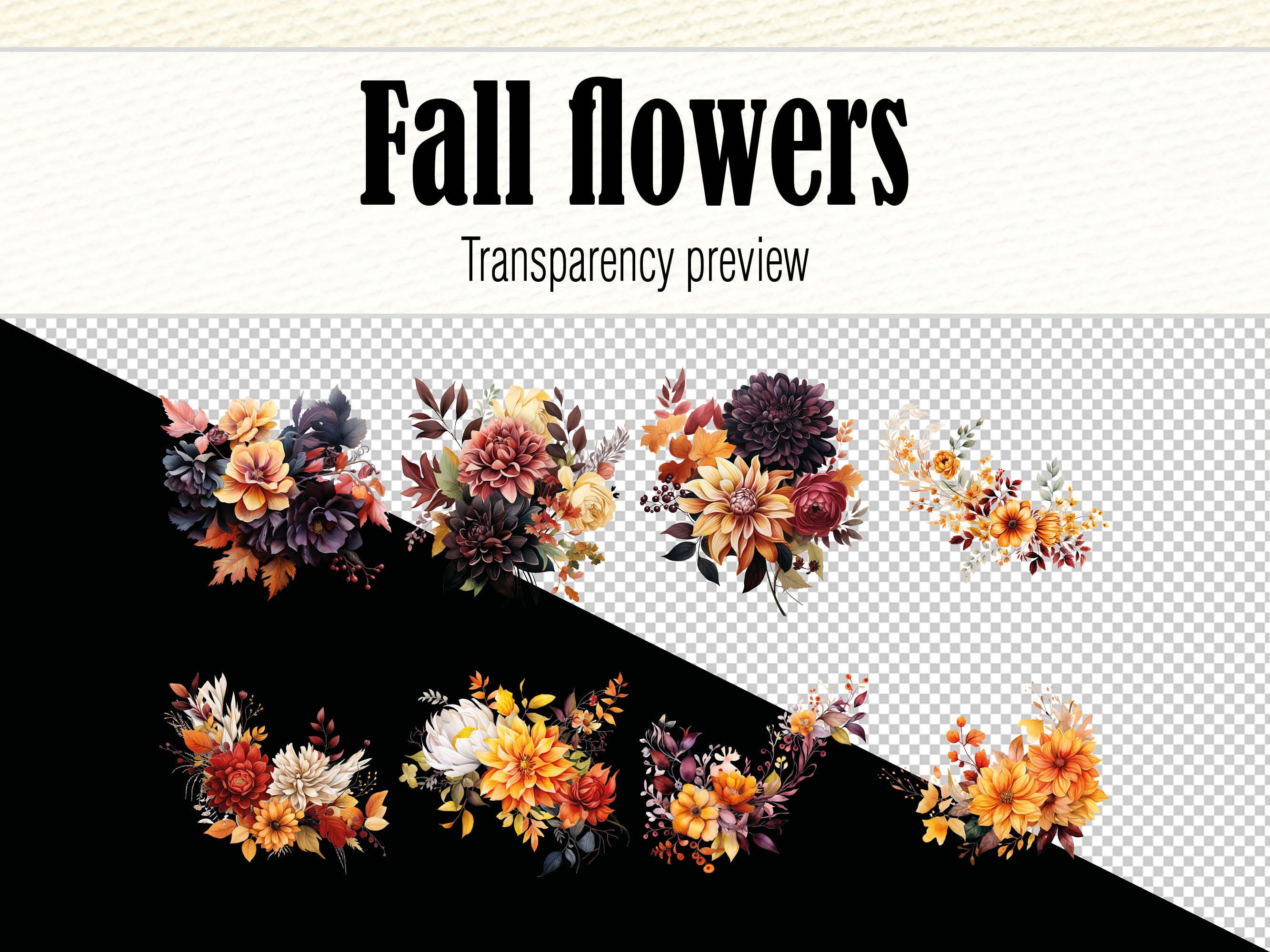 Fall Flower Clipart, Boho Floral Clipart, Watercolor Flowers PNG ...