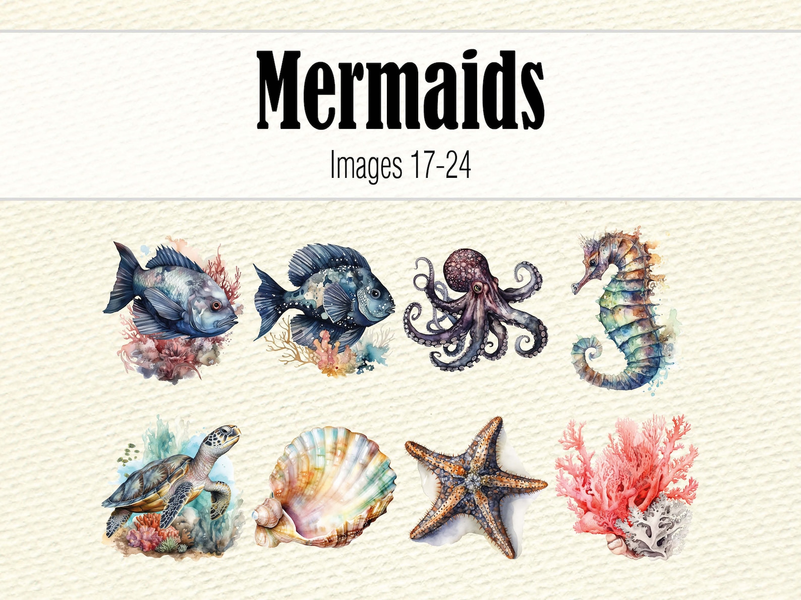 Watercolor Mermaid Clipart, Mermaid PNG, Sea Life Clipart, Underwater ...