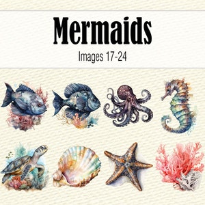 Watercolor Mermaid Clipart, Mermaid PNG, Sea Life Clipart, Underwater ...