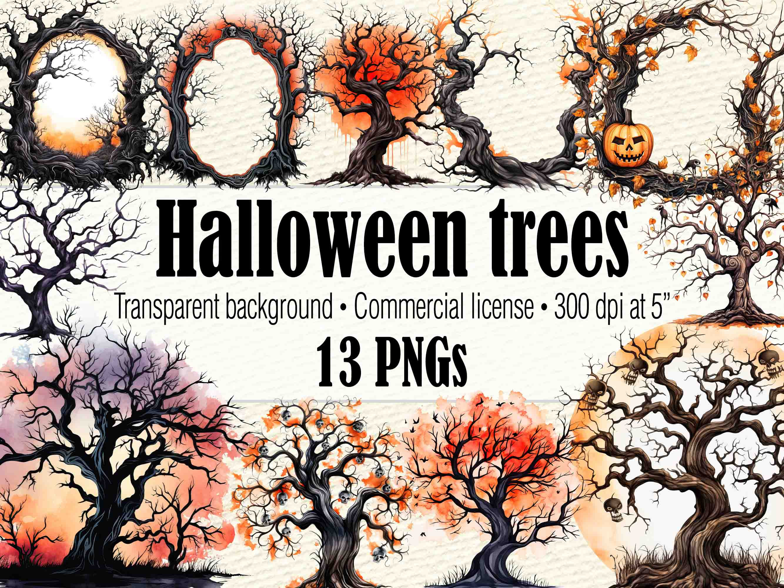 Halloween Tree Clipart, Spooky Trees PNG Tree Silhouette, Halloween ...