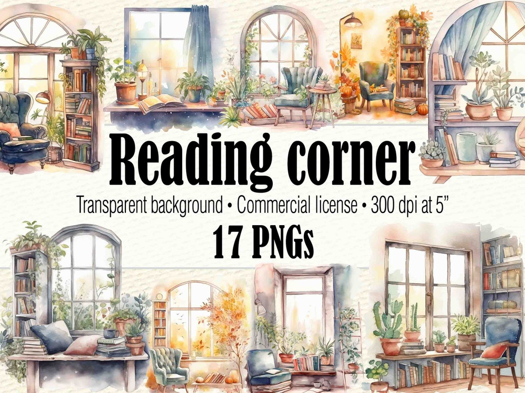 Reading Nook Books Clipart, Book Nook Library Clipart, Cozy Reading ...
