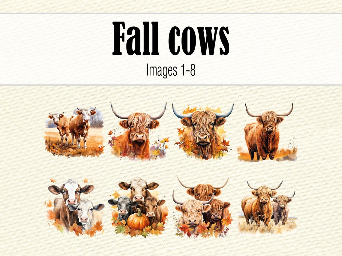 Fall Cow Png, Highland Cow Png, Cute Cow Clipart, Watercolor Cow Png ...