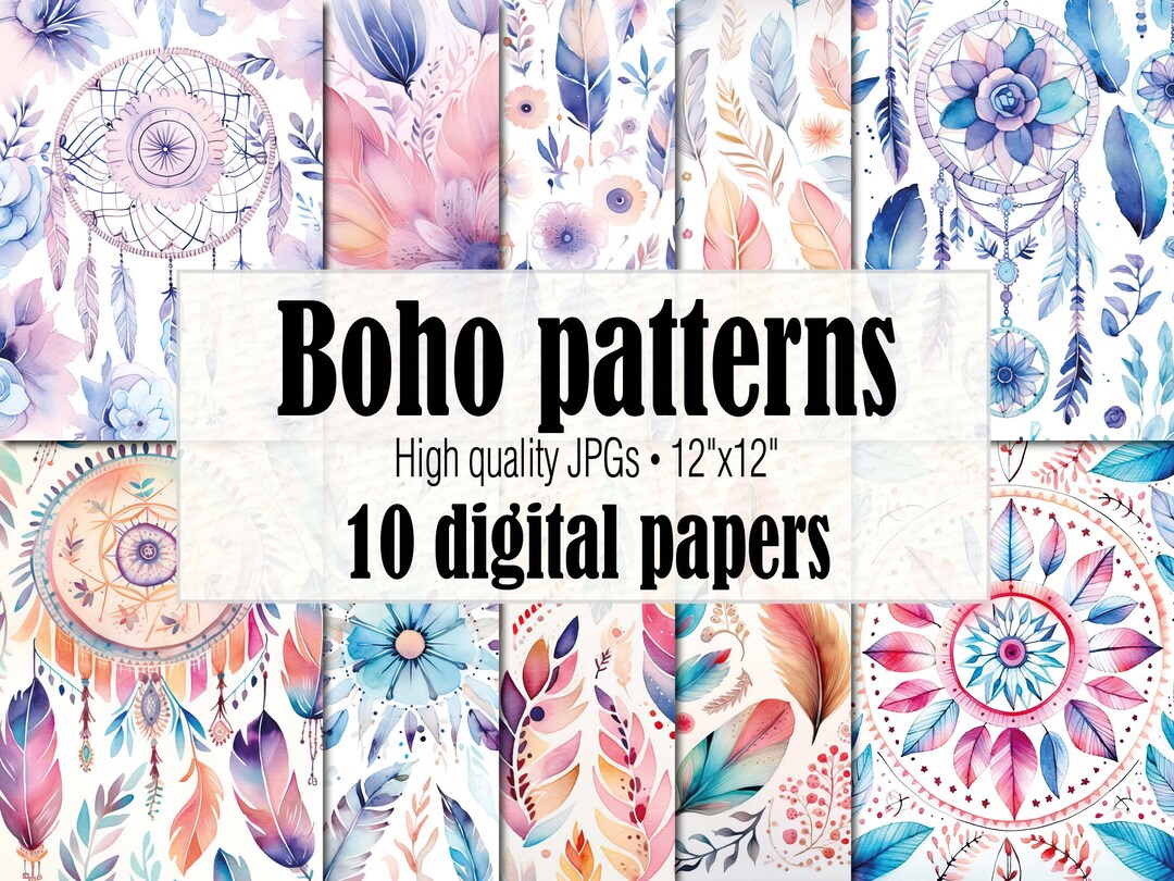 Dreamcatcher Pattern, Printable Boho Digital Paper, Boho Pattern ...
