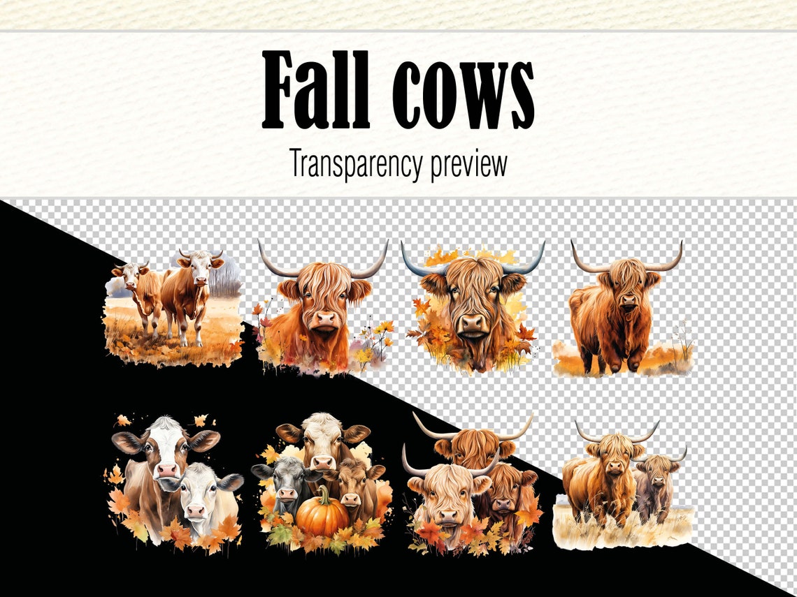 Fall Cow Png, Highland Cow Png, Cute Cow Clipart, Watercolor Cow Png ...