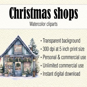 Storefront Watercolor Winter Village Clipart, Christmas Village ...