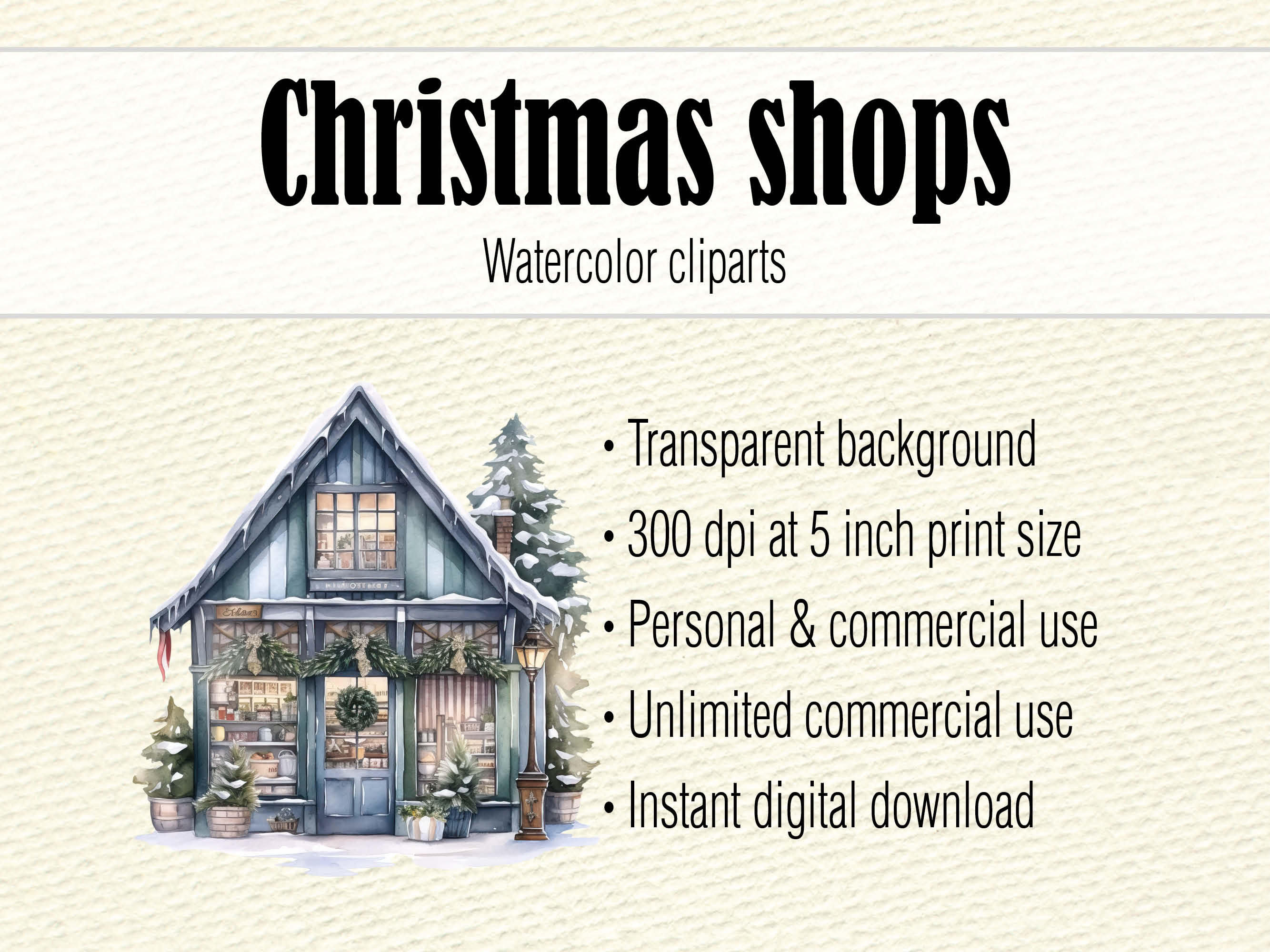 Storefront Watercolor Winter Village Clipart, Christmas Village ...