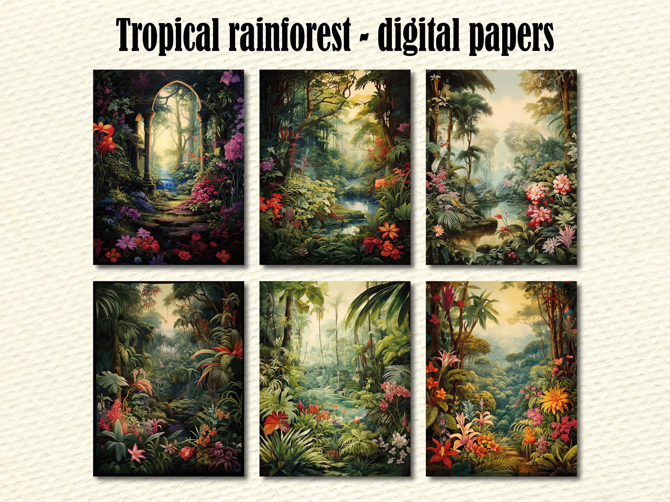 Jungle Digital Paper, Jungle Wallpaper Forest Junk Journal Pages ...