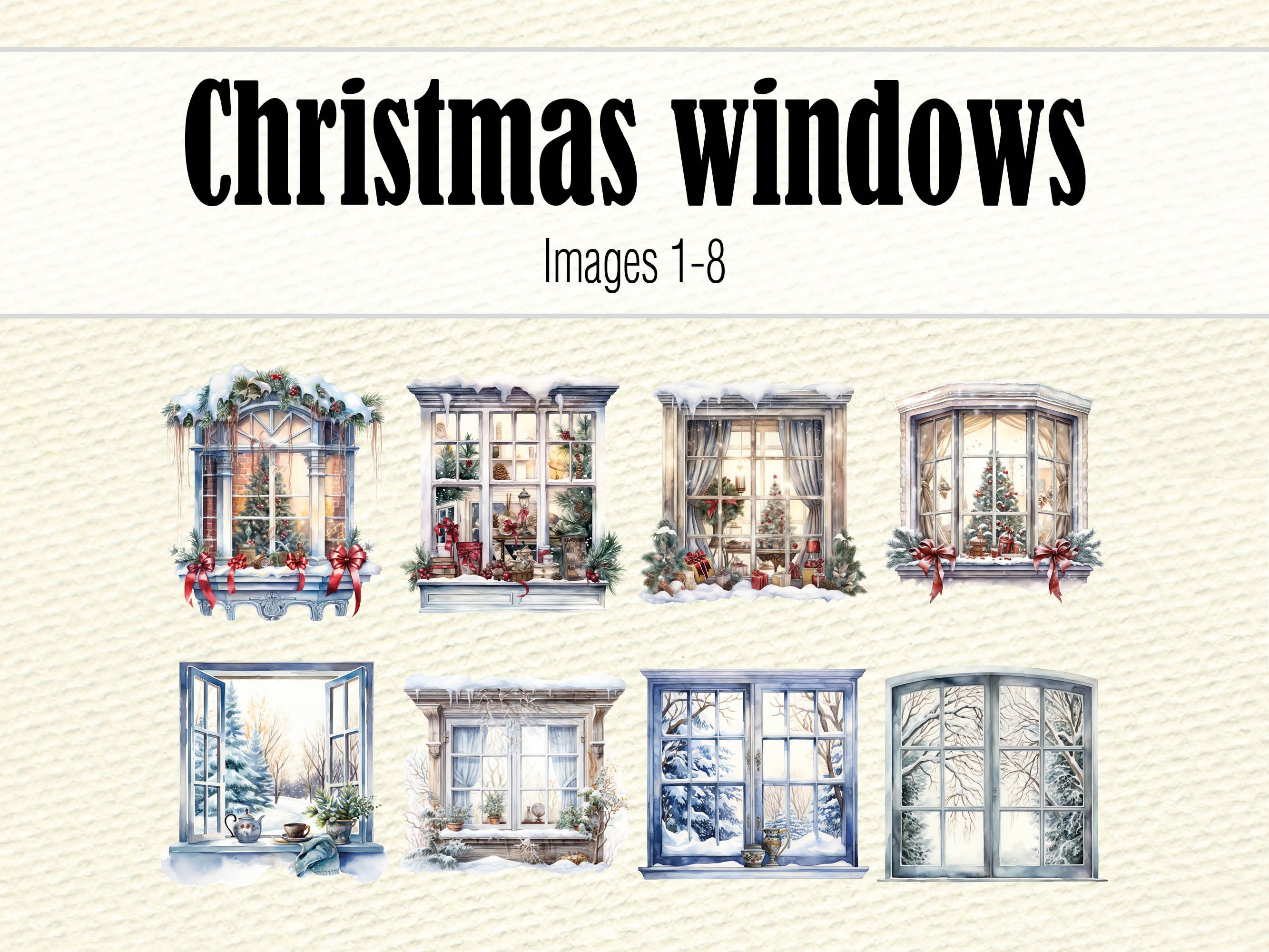 Christmas Window Clipart, Christmas Ephemera, Winter Scene Clipart ...