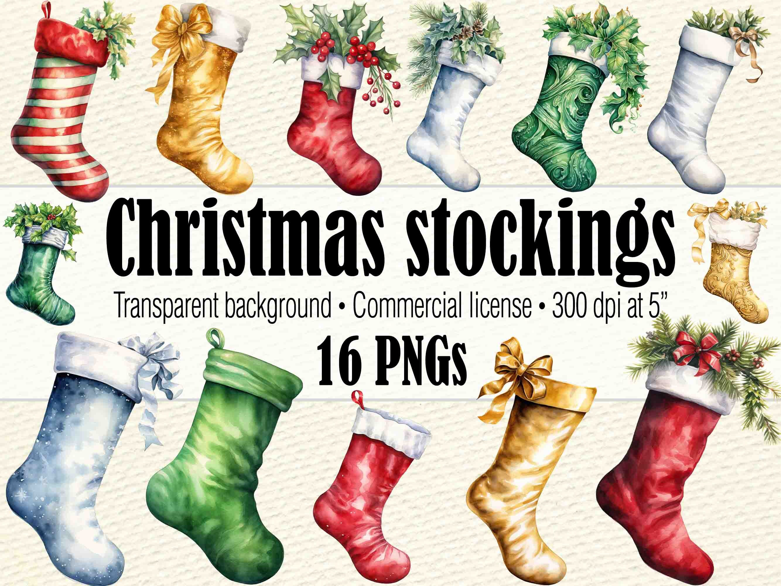 Christmas Stocking Clipart Christmas Sock Clipart Watercolor - Etsy